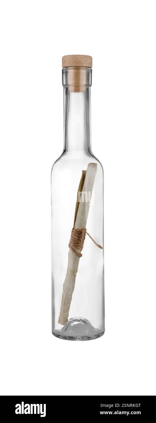 Corked glass bottle with rolled letter isolated on white Stock Photo ...