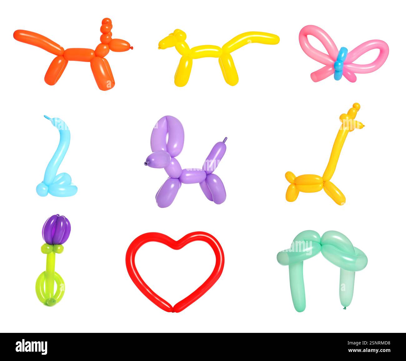 Different figures made of modelling balloons on white background, set ...