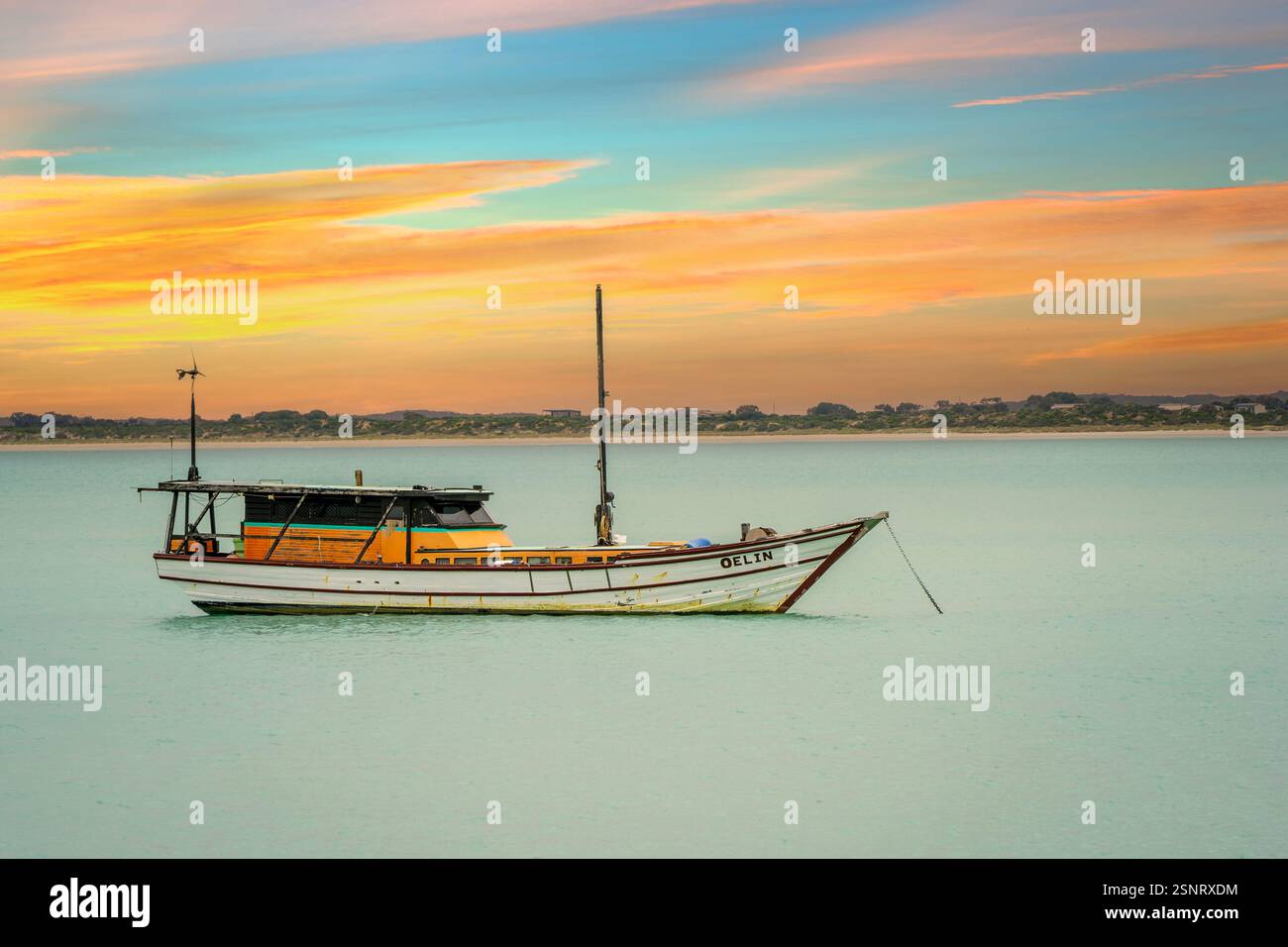 Fishing boat in the calm bay. Robe, South Australia Stock Photo - Alamy