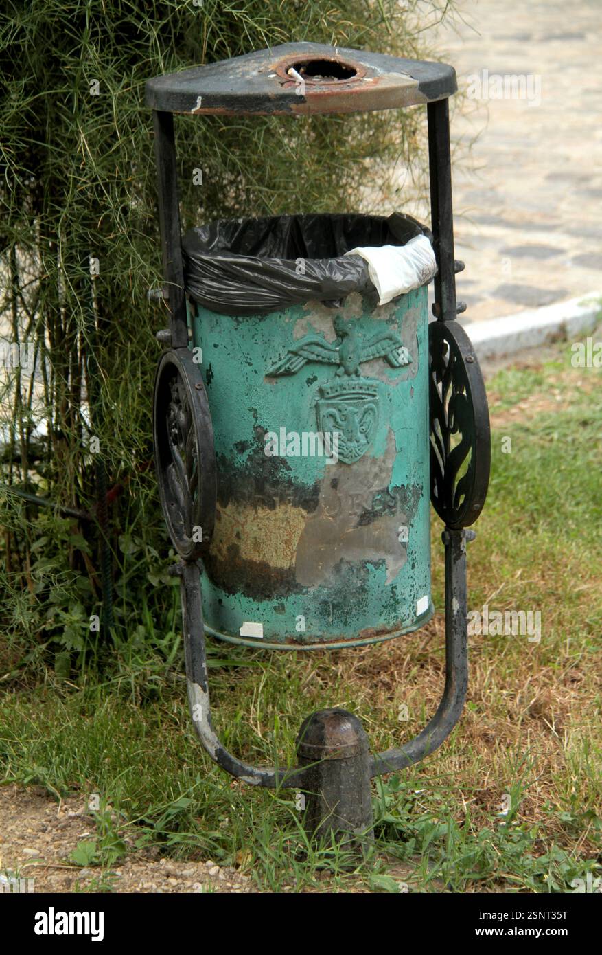 Trash bin from the interwar era in downtown Bucharest, Romania Stock ...
