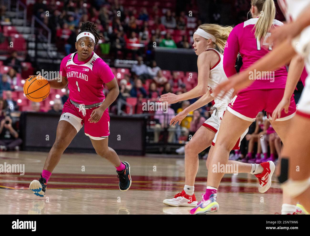 College Park, USA. 07th Feb, 2025. COLLEGE PARK, MD - FEBRUARY 13: Maryland Terrapins guard ...