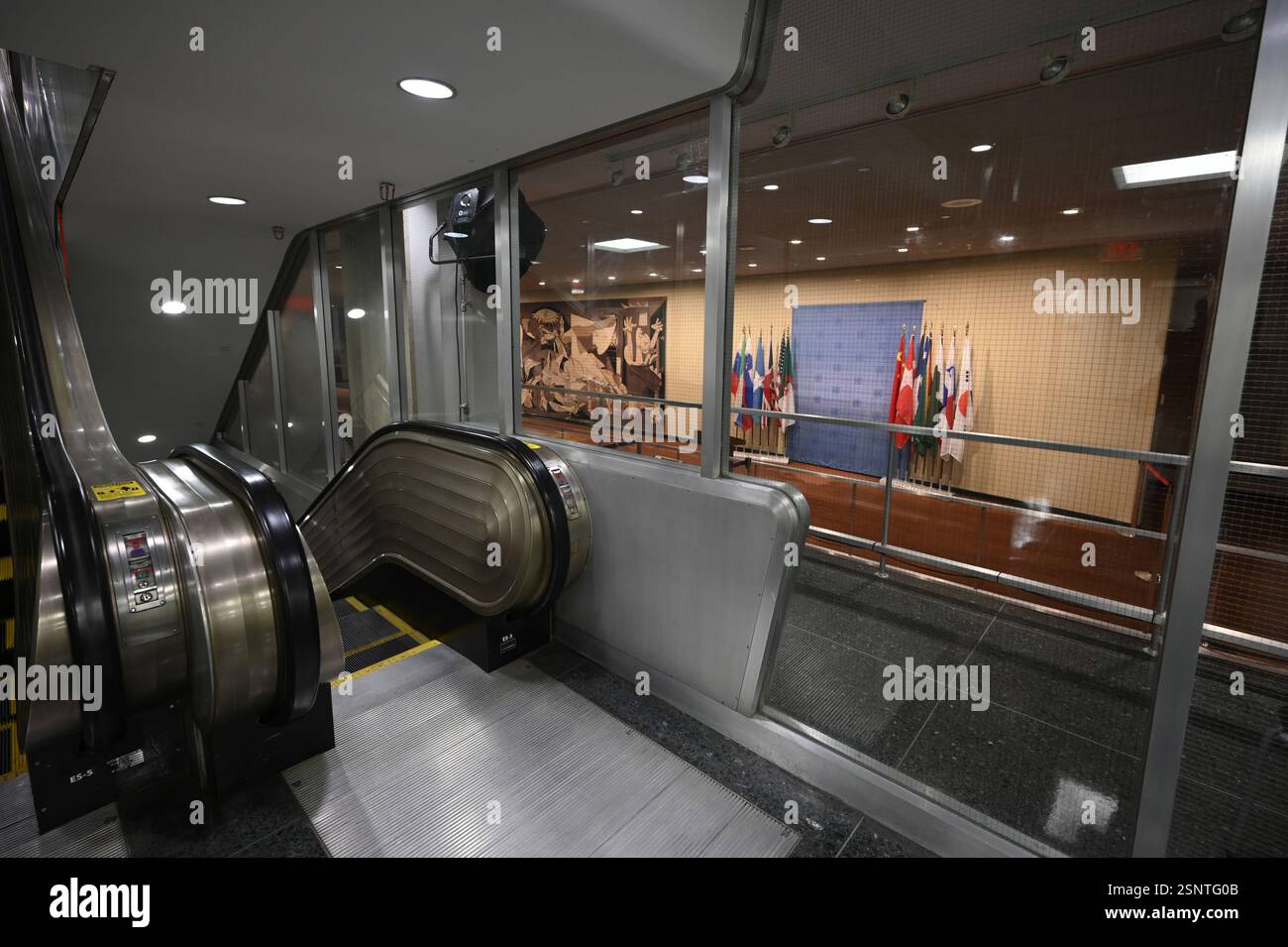 New York, USA. 13th Feb, 2025. View of the Security Council stakeout inside the Secretariat ...