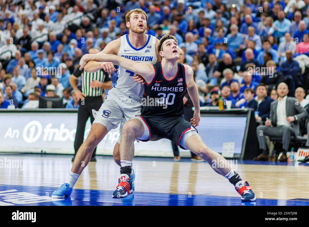 Omaha, NE. U.S. 11th Feb, 2025. - Connecticut Huskies forward Liam ...