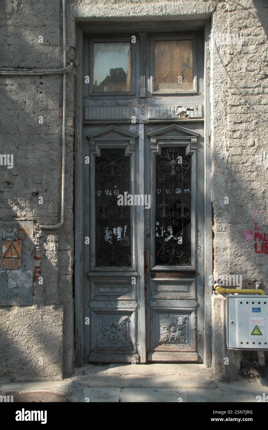 Original doors of a 19th century old building in Bucharest, Romania ...