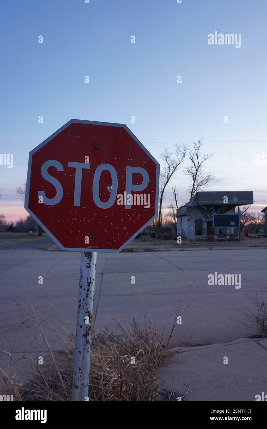 stop sign street view in an Oklahoma ghost town Stock Photo - Alamy