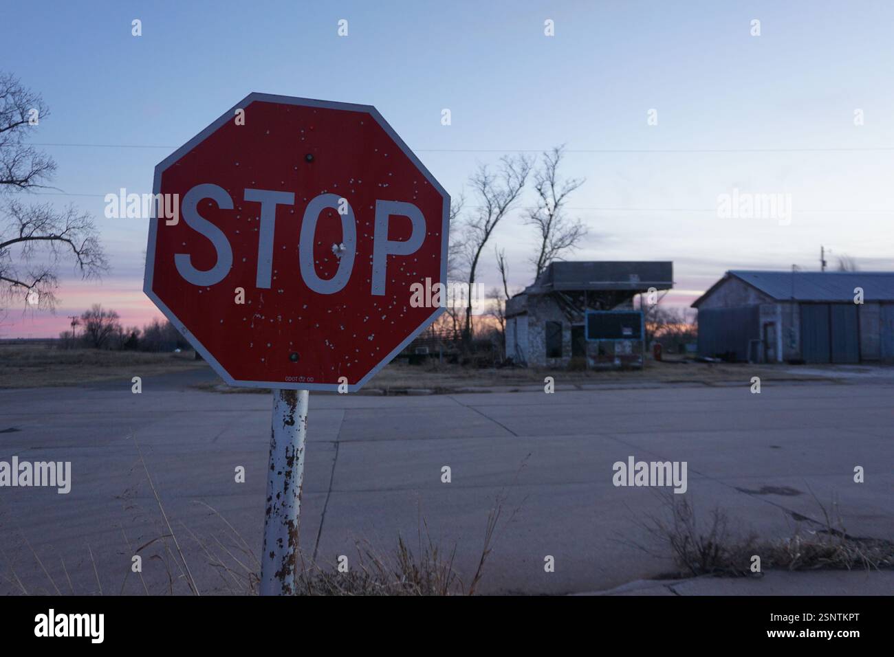 stop sign street view in an Oklahoma ghost town Stock Photo - Alamy