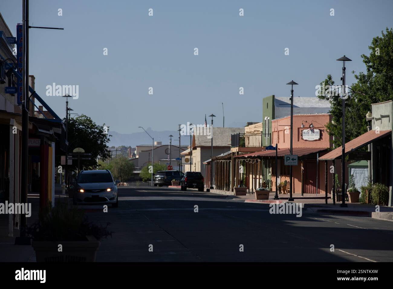 Florence, Arizona, USA - May 31, 2022: Downtown businesses stand on ...