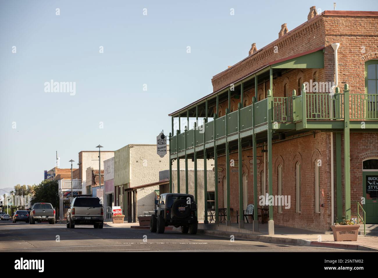 Florence, Arizona, USA - May 31, 2022: Downtown businesses stand on ...