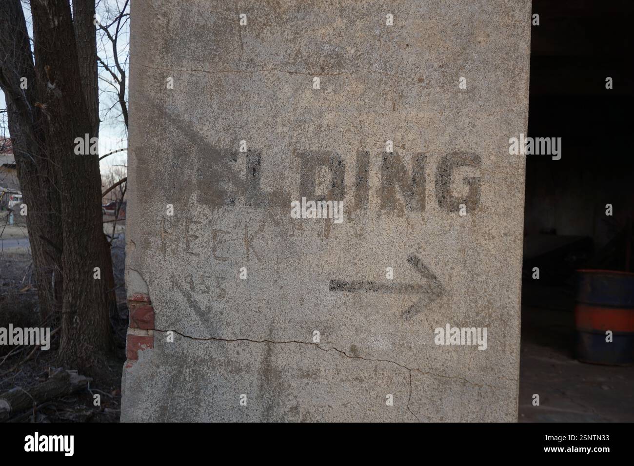 Welding painted on the wall of an abandoned building in an Oklahoma ...
