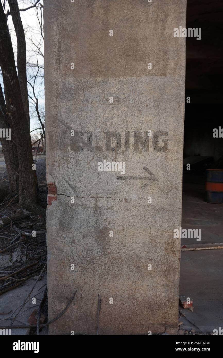 Welding painted on the wall of an abandoned building in an Oklahoma ...