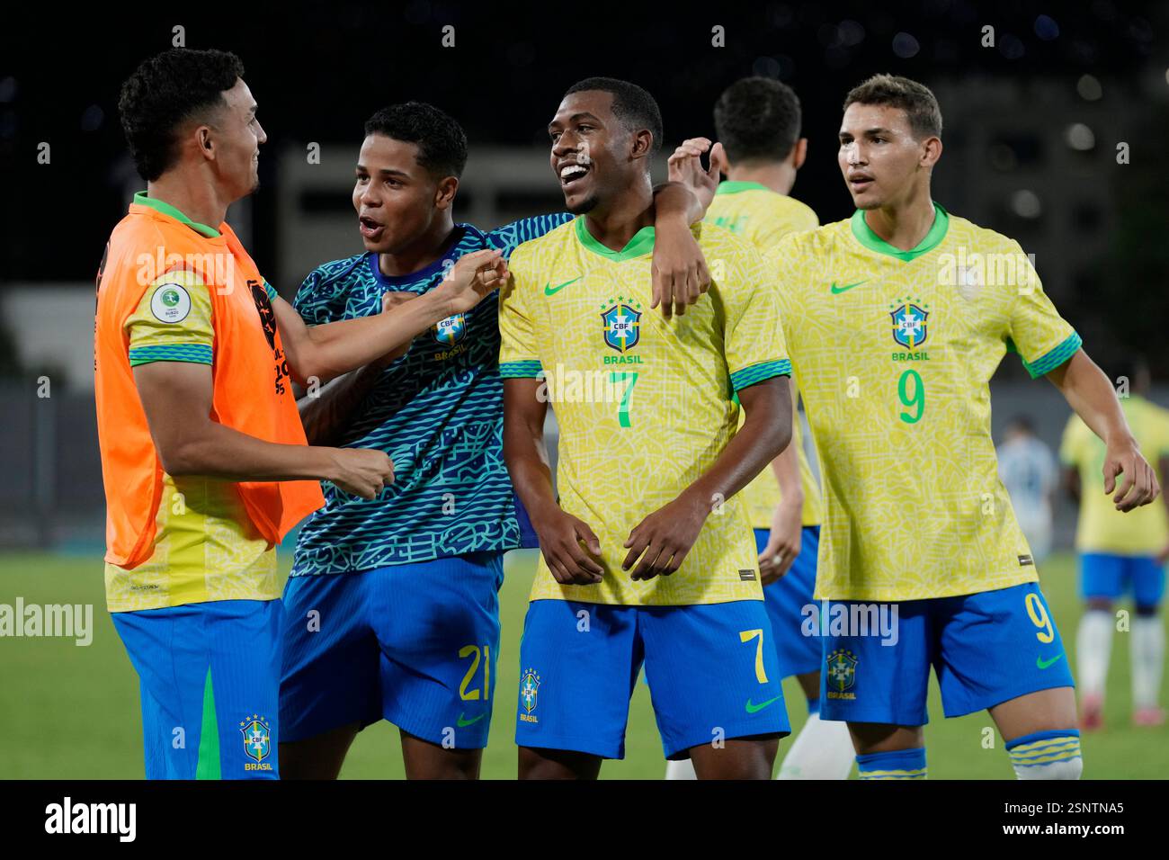 Teammates celebrate with Brazil's Rayan (7) after he scored his side's ...