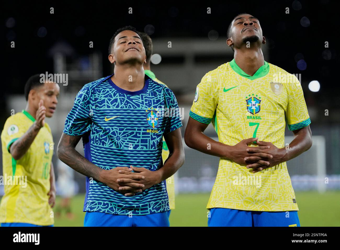 Brazil's Rayan, right, celebrates with Wesley after scaring his side's ...
