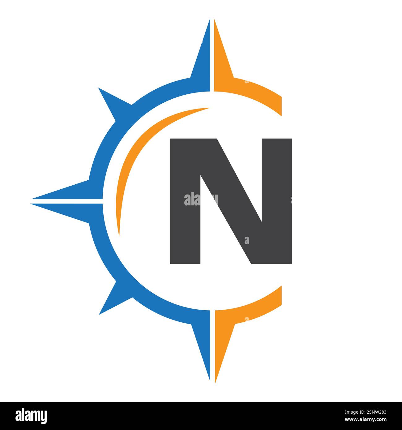 Initial Letter N Ship Logo Concept With Compass Symbol Vector Template ...