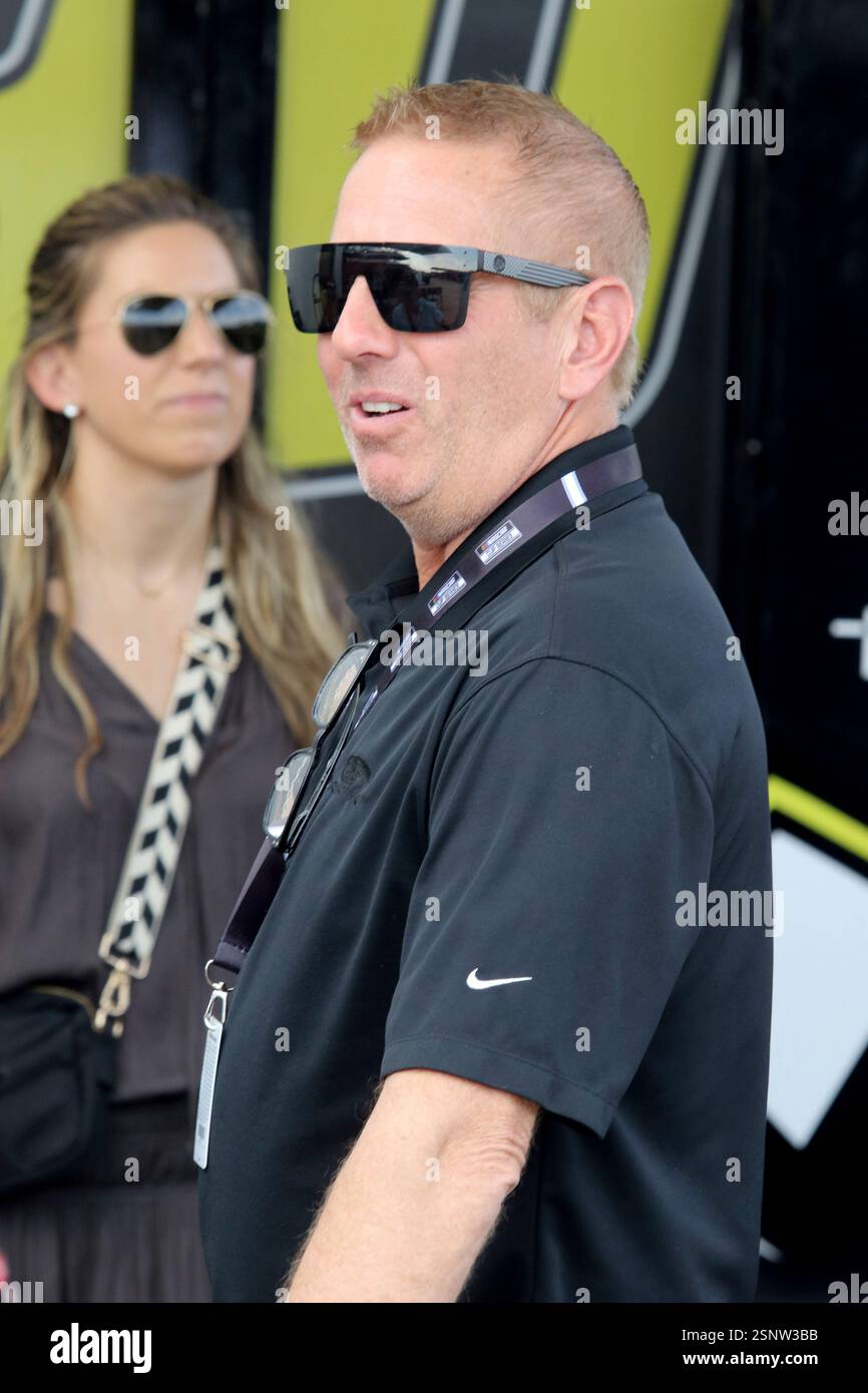 DAYTONA BEACH, FL - FEBRUARY 13: Greg Biffle, driver coach for Garrett Mitchell (#30 Kenetix ...
