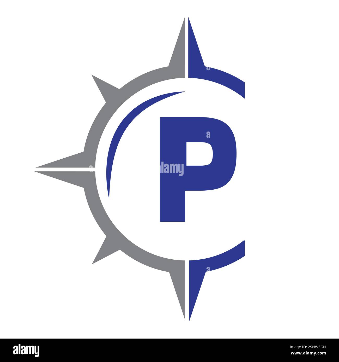 Initial Letter P Ship Logo Concept With Compass Symbol Vector Template ...