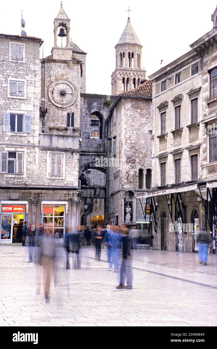 Narodni place and Romanesque tower, town clock, Split, Croatia, 2002 ...