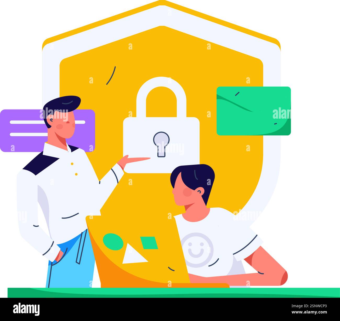 Business network security character flat vector concept operation hand ...
