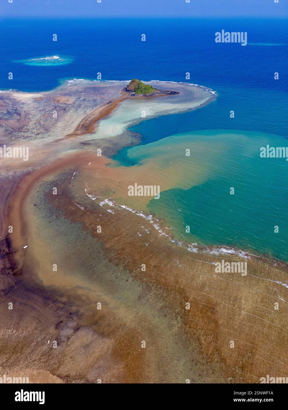 human impact on ocean reef in Mayotte. Over population put down trees ...
