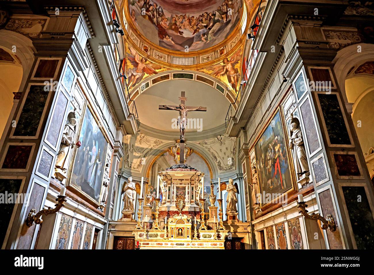 Altar and cross in Chiesa di Ognissanti in Florence Italy Stock Photo ...