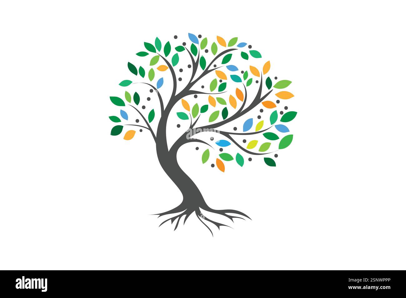 Abstract nature tree logo with green and yellow leaves accents ...