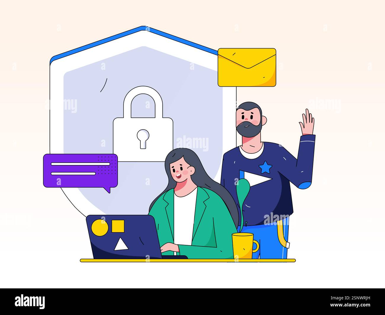 Business network security character flat vector concept operation hand ...