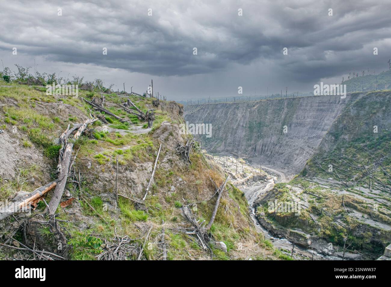 This image captures the desolate landscape at the foot of Mount Merapi ...