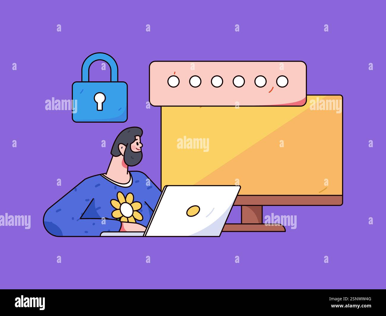Business network security character flat vector concept operation hand ...