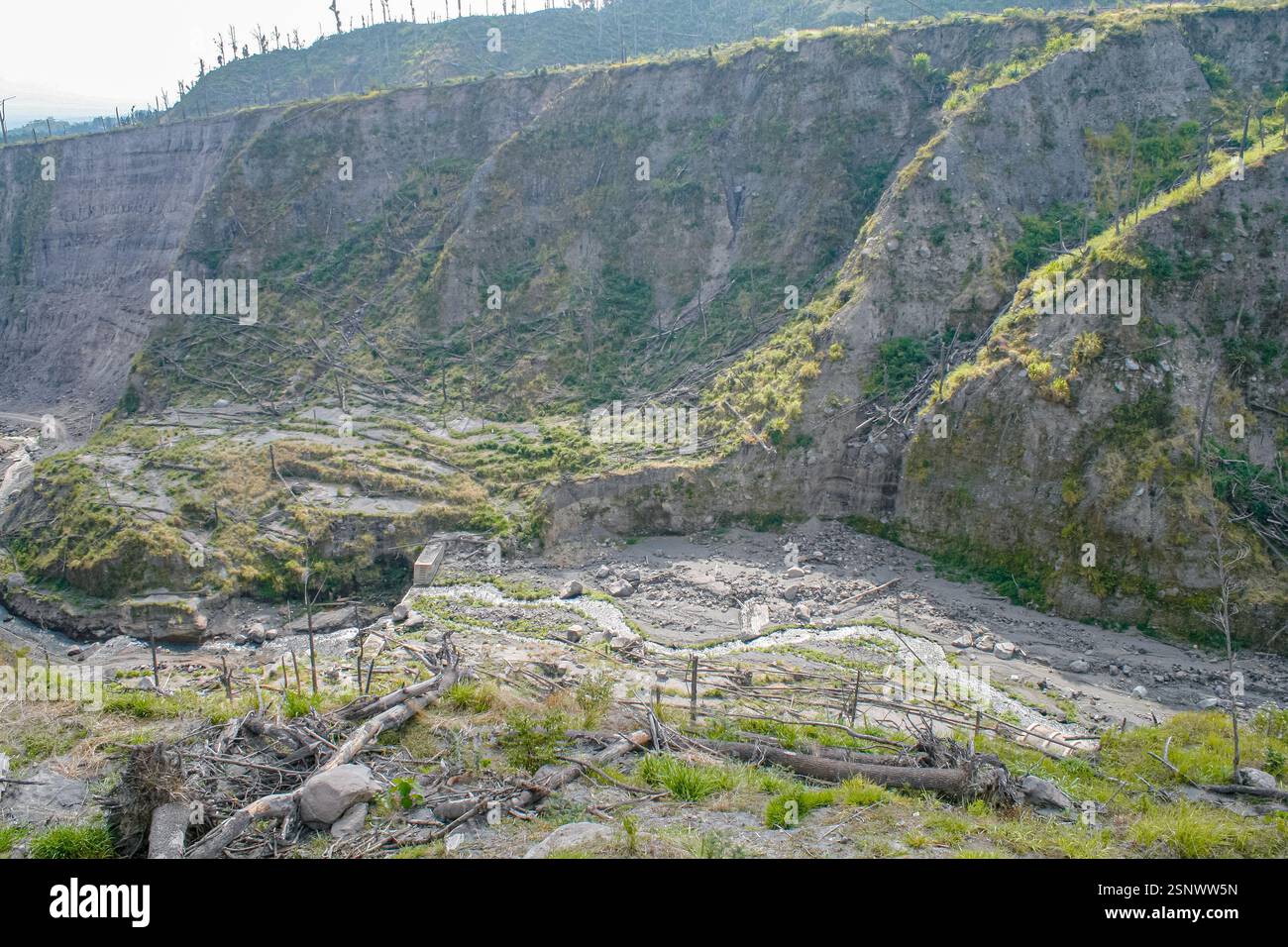 A scenic landscape showing a mountain one year after its 2010 eruption ...