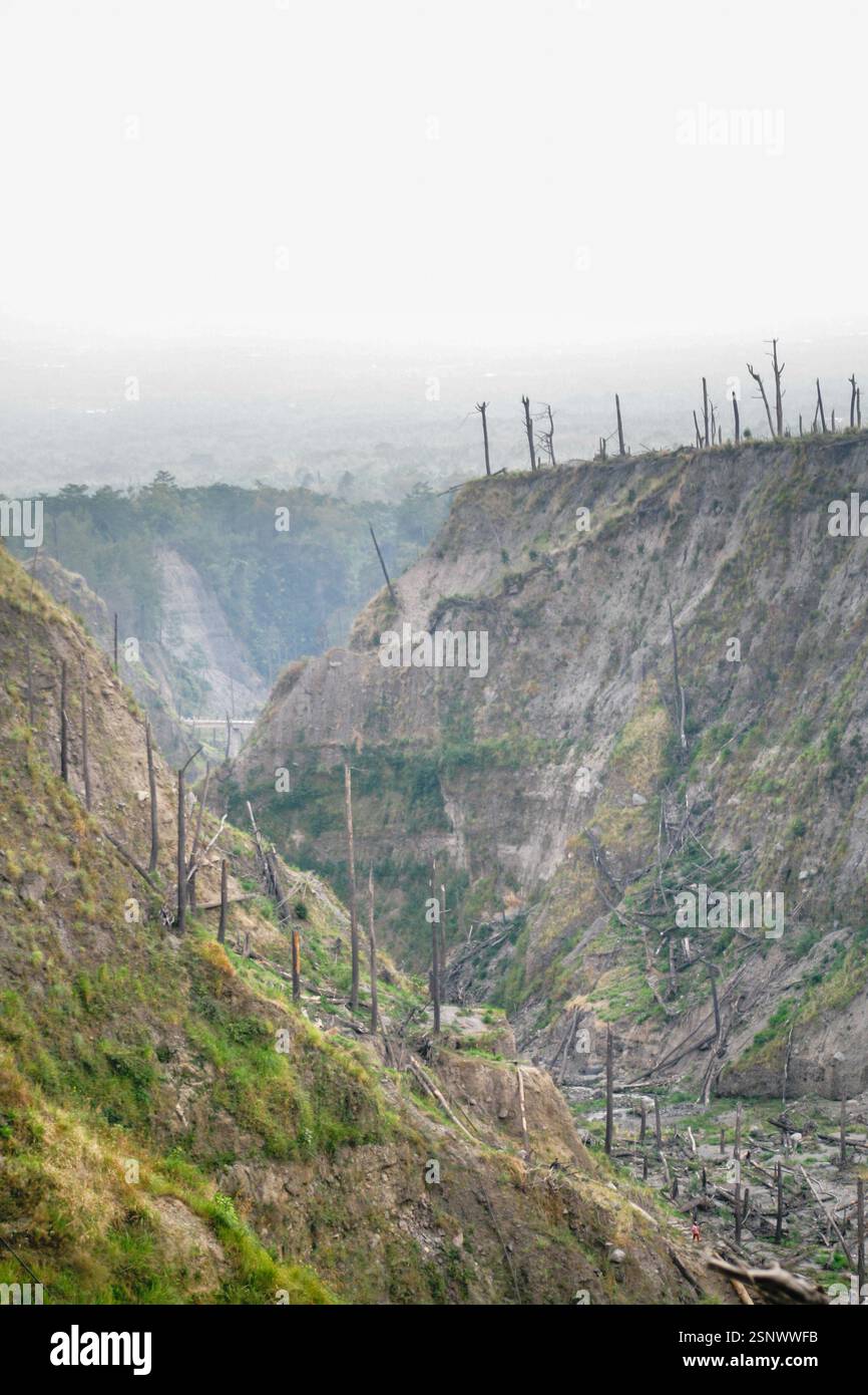 A rugged landscape showing the aftermath of a volcanic eruption one ...