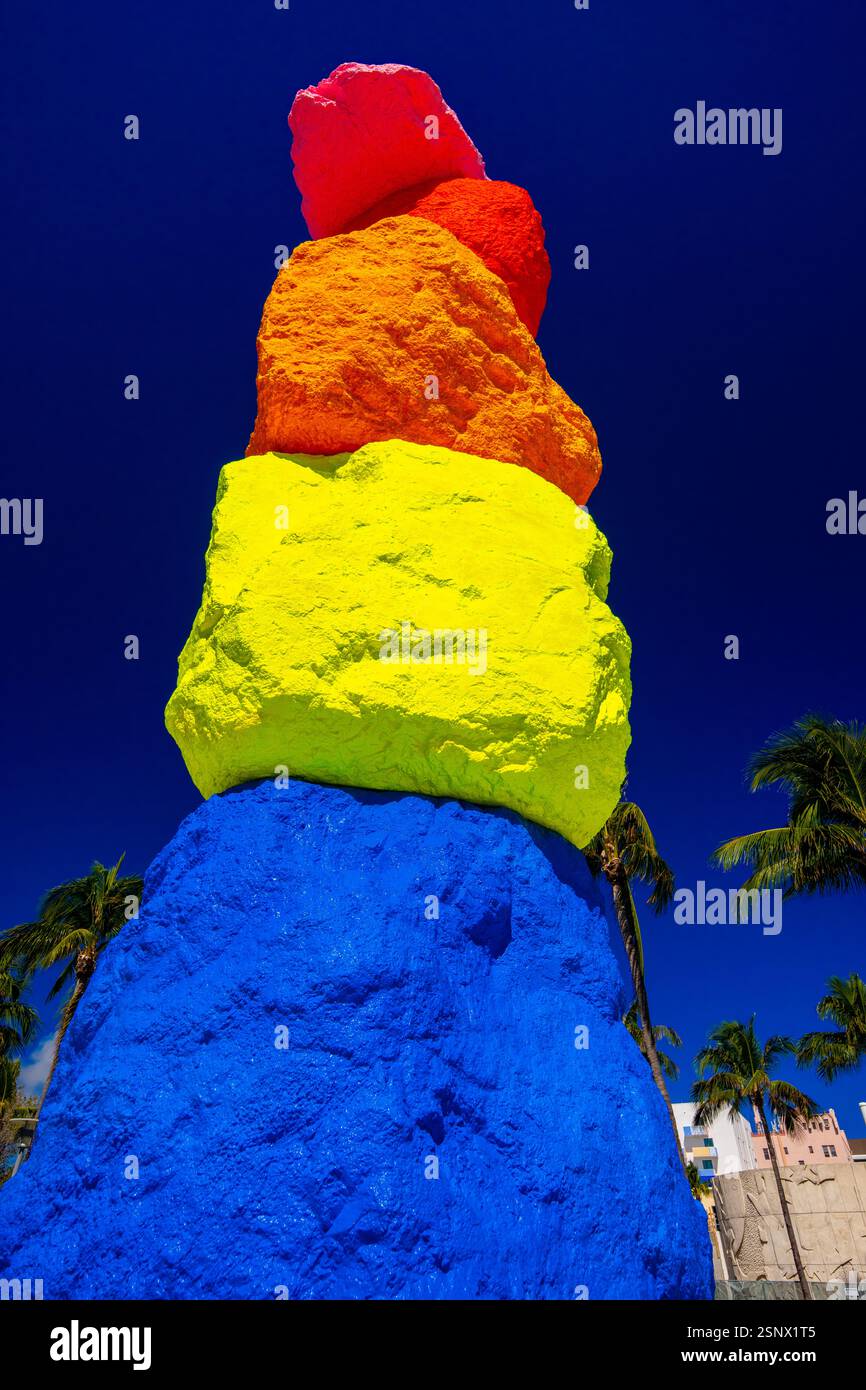 Miami Beach, FL, USA - February 7, 2025: Ugo Rondinone Miami Mountain 2016 Stock Photo - Alamy