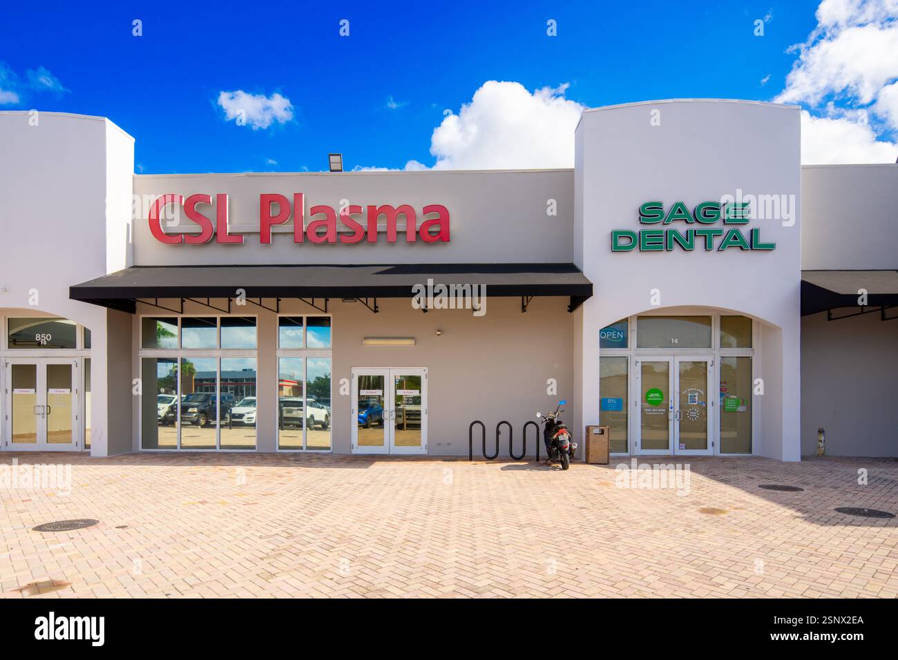 Miami, FL, USA - February 8, 2025: CSL Plasma and Sage Dental at RK ...