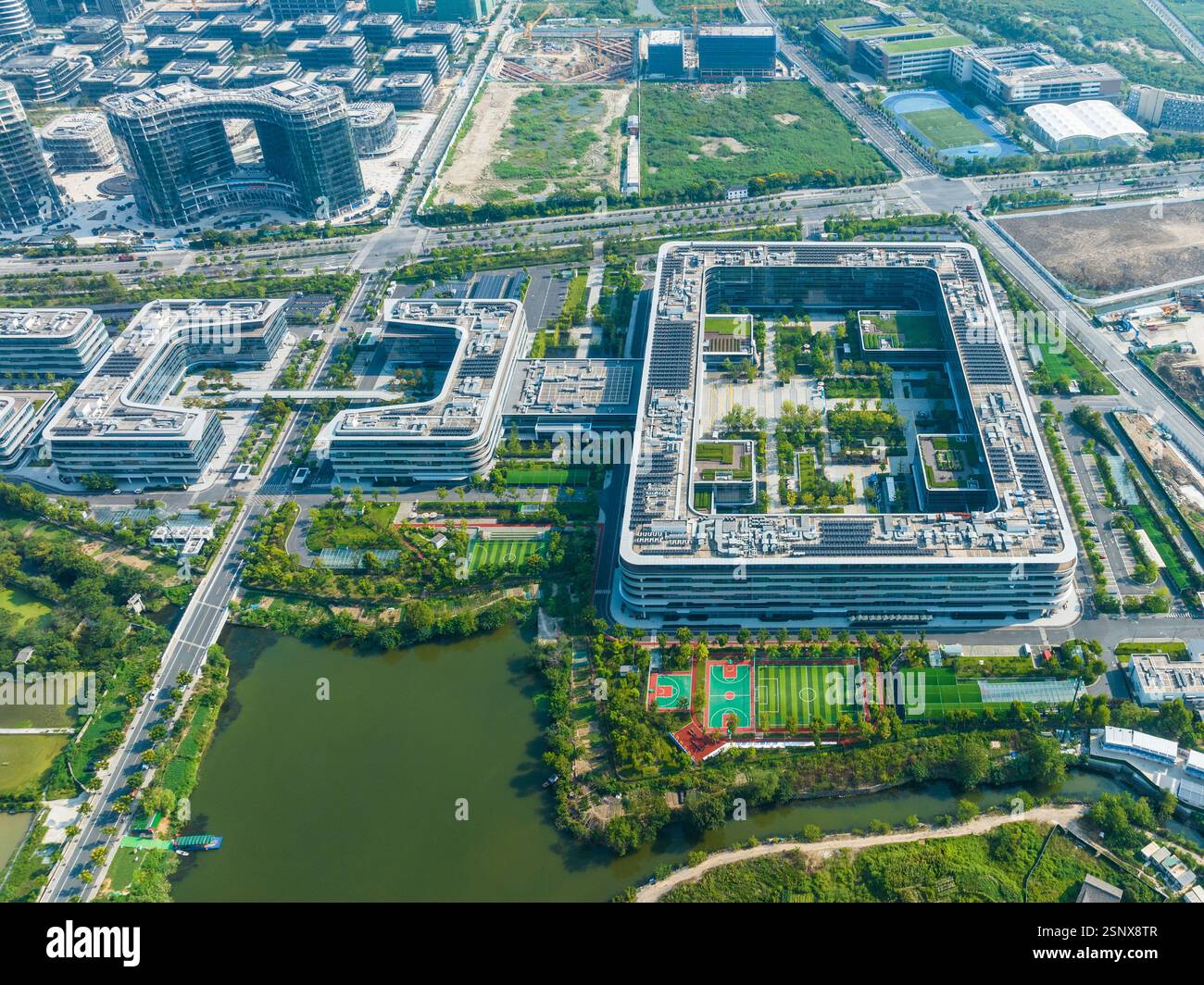 An aerial photo shows Alibaba Cloud Valley Park in Hangzhou city ...