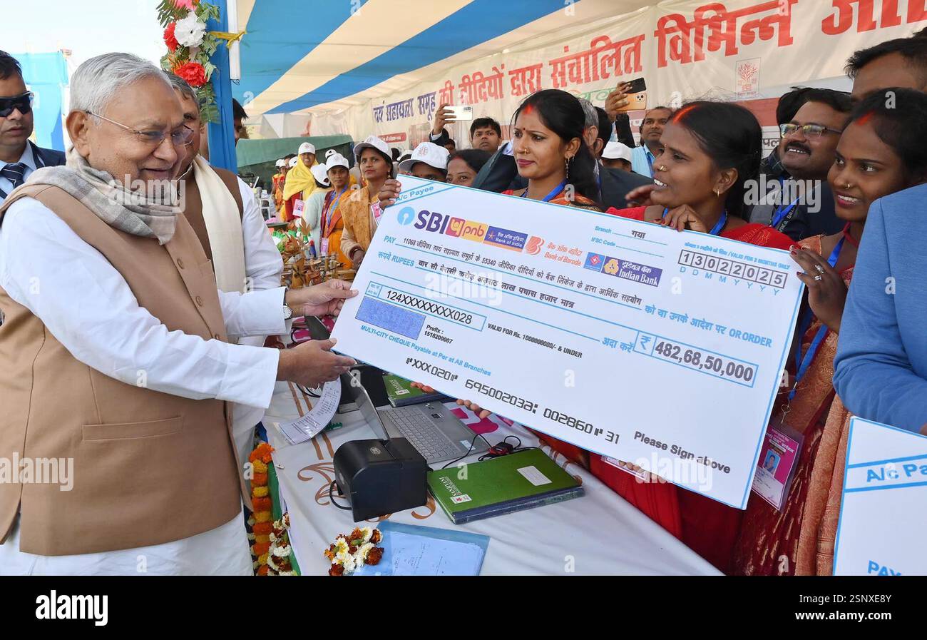 India. 13th Feb, 2025. GAYA, INDIA - FEBRUARY 13: Bihar Chief Minister Nitish Kumar presenting ...