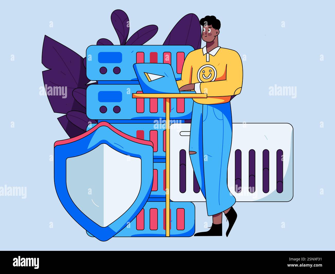 Business network security character flat vector concept operation hand ...