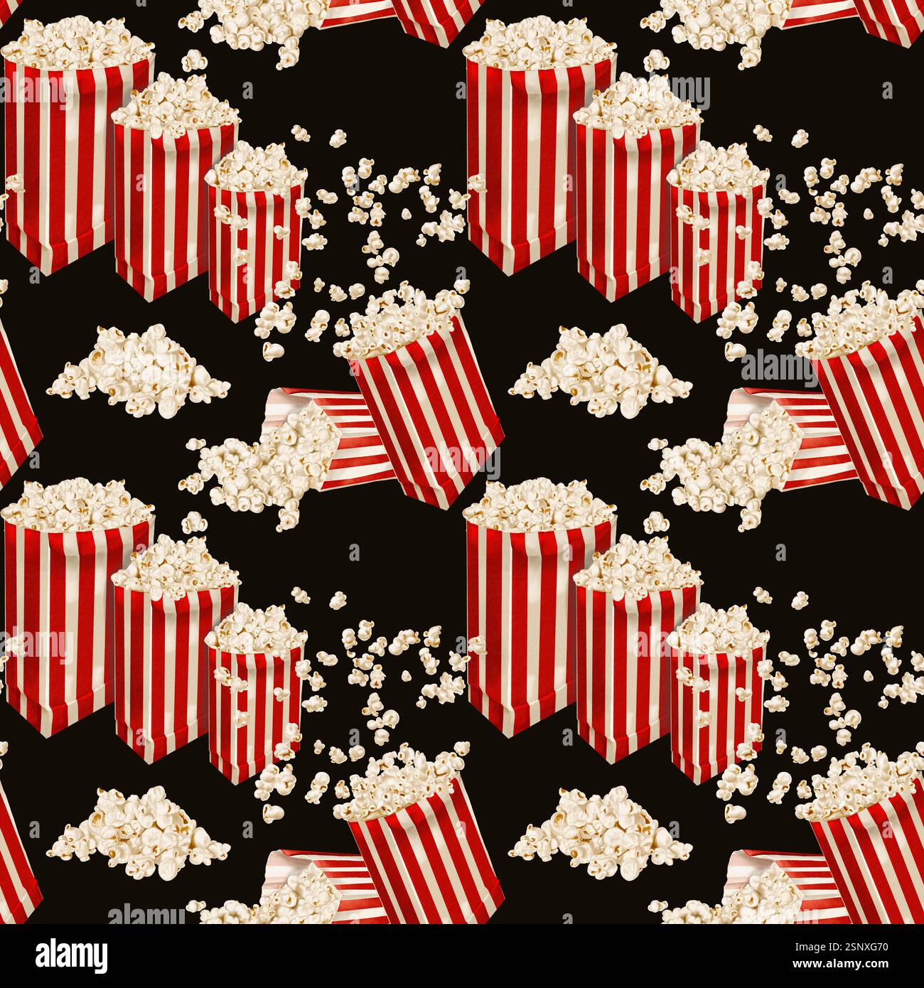 Popcorn pattern. Popcorn in a paper bag. Red stripes. Retro classic ...