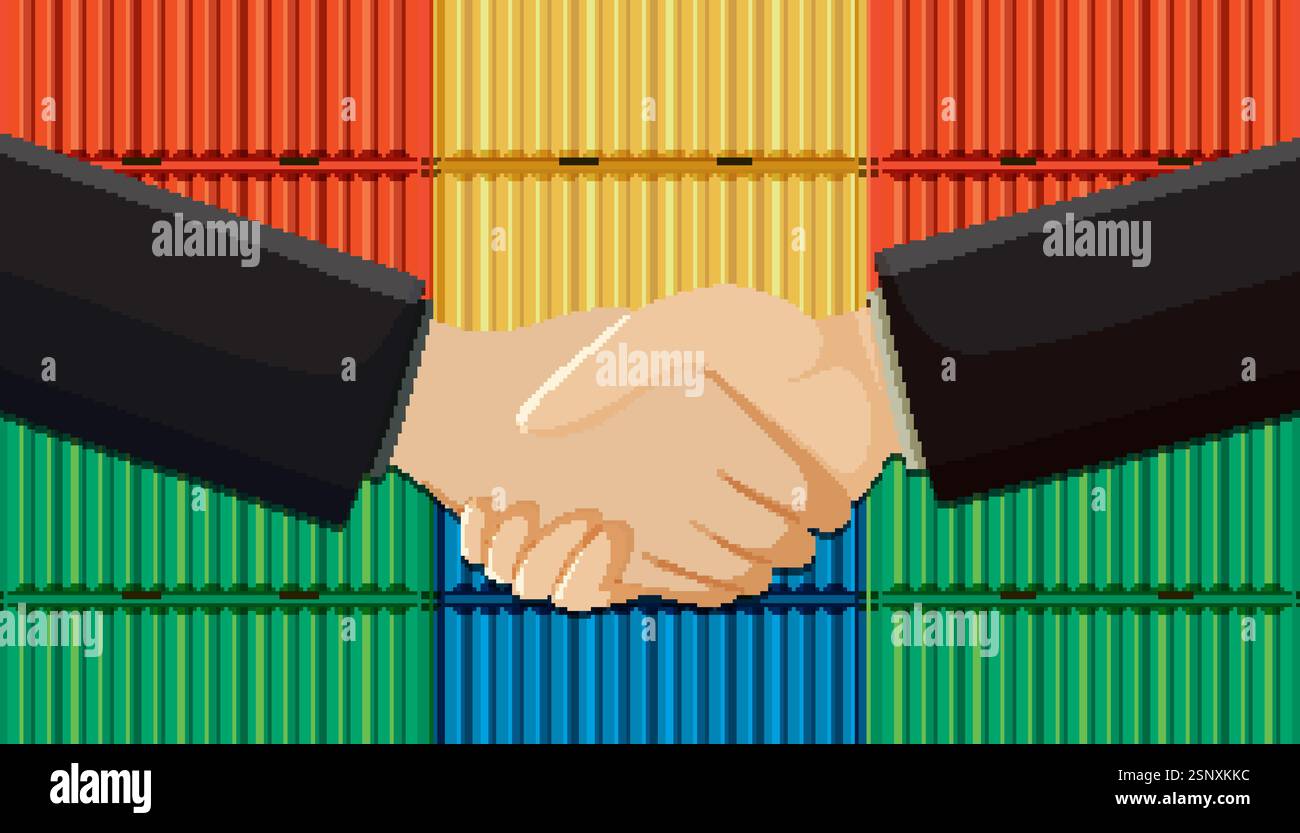 Two hands shaking in front of shipping containers Stock Vector Image ...