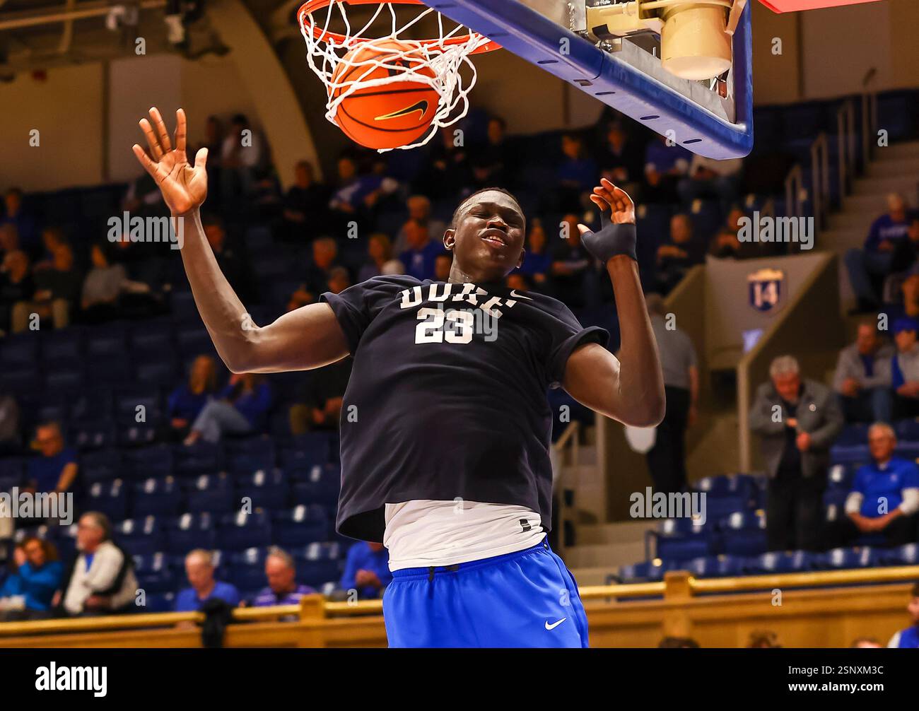 February 12, 2025: Duke center Khaman Maluach (9) dunks ball during ...