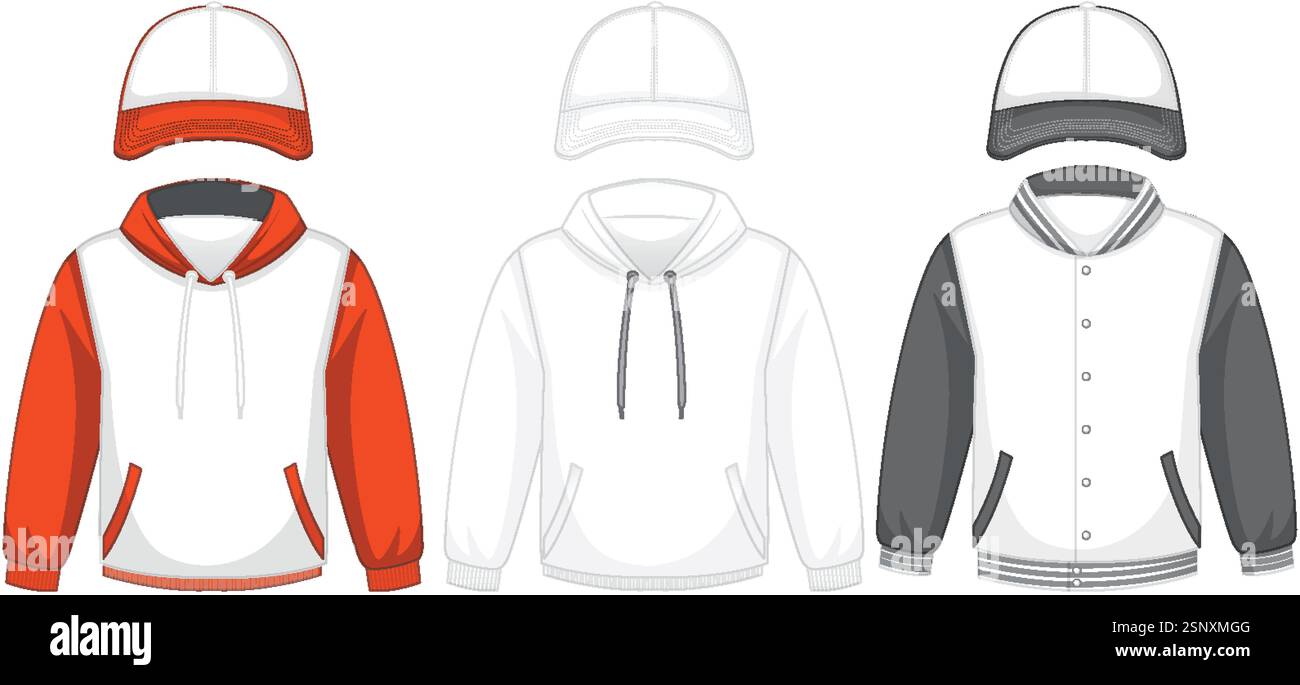 Vector illustration of jackets and caps in style Stock Vector Image ...