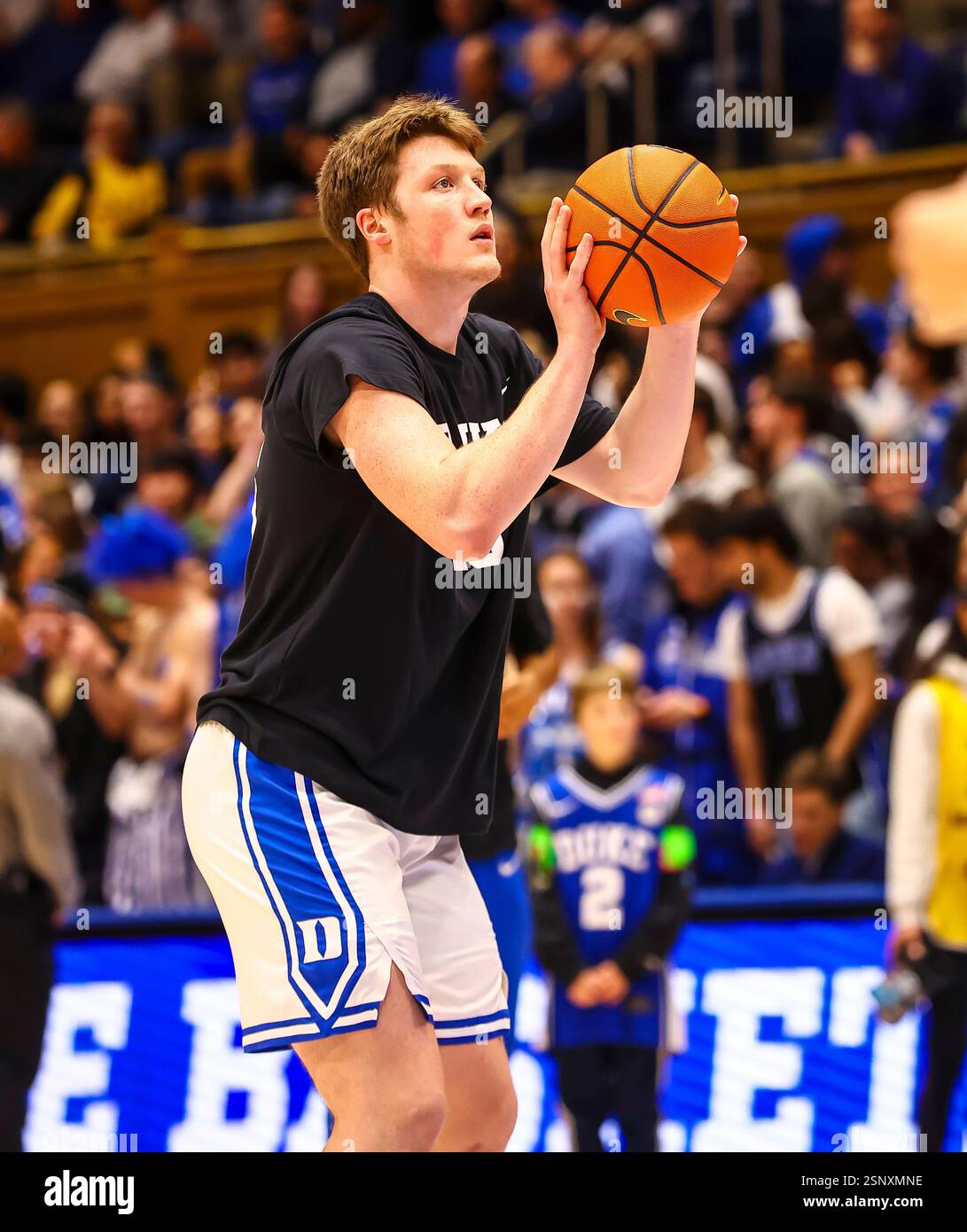 February 12, 2025: Duke forward Kon Knueppel (7) during warmup.NCAA ...