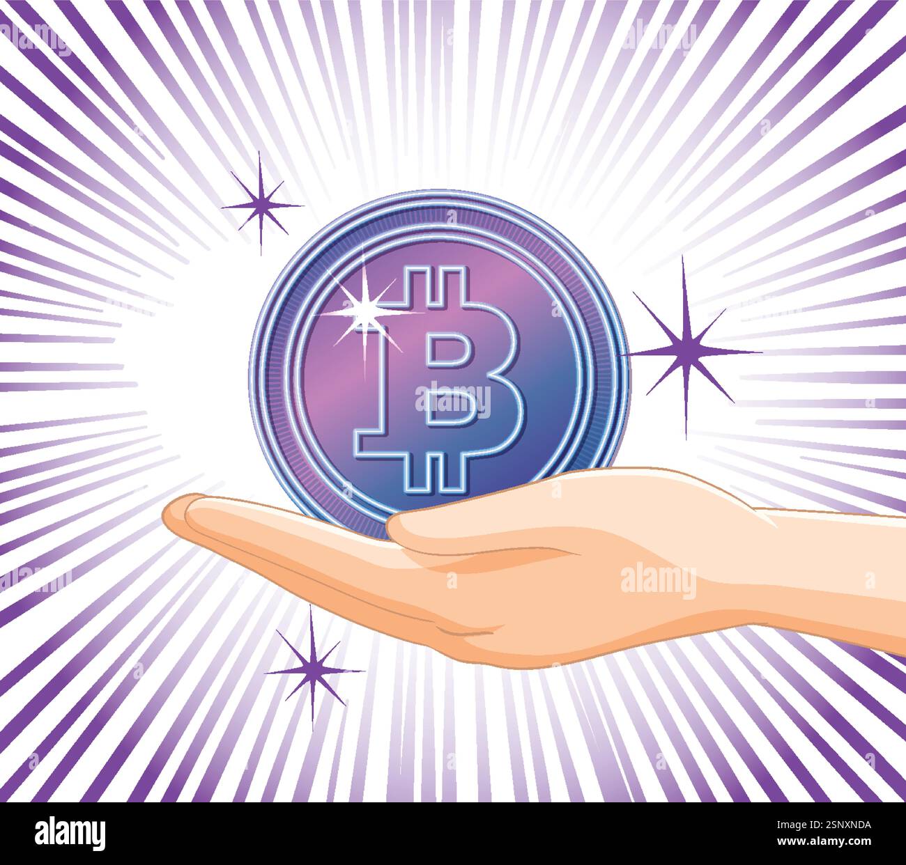 Illustration of a hand presenting a Bitcoin symbol Stock Vector Image ...