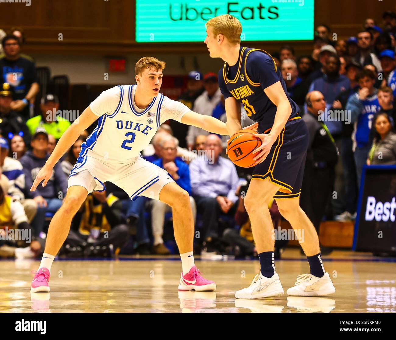 February 12, 2025: Duke guard Cooper Flagg (2) guards California forward Rytis Petraitis (31 ...