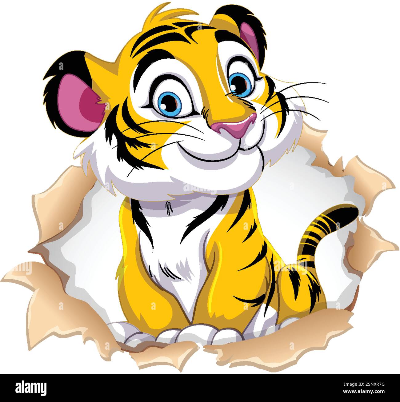 Cute tiger cub peeking through torn paper Stock Vector Image & Art - Alamy