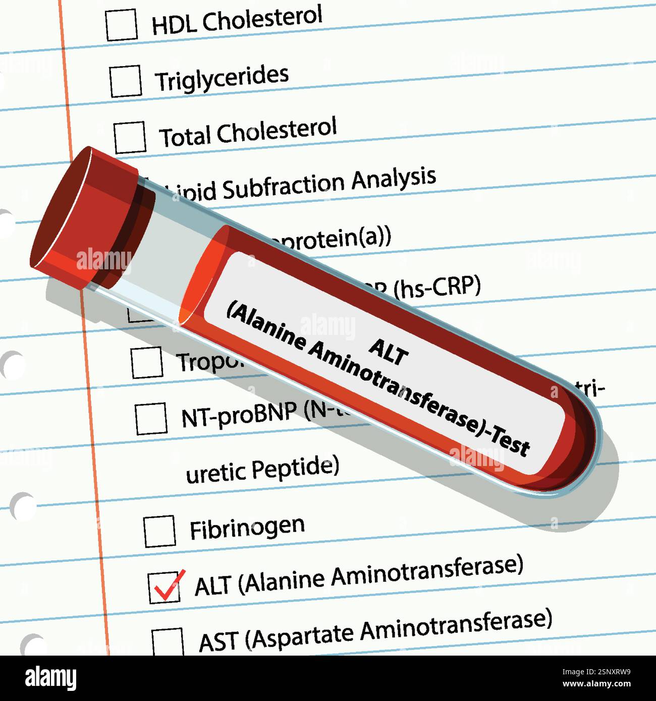 Blood test tube on medical checklist illustration Stock Vector Image ...