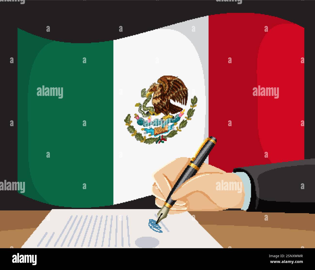 Hand signing document with Mexican flag background Stock Vector Image ...