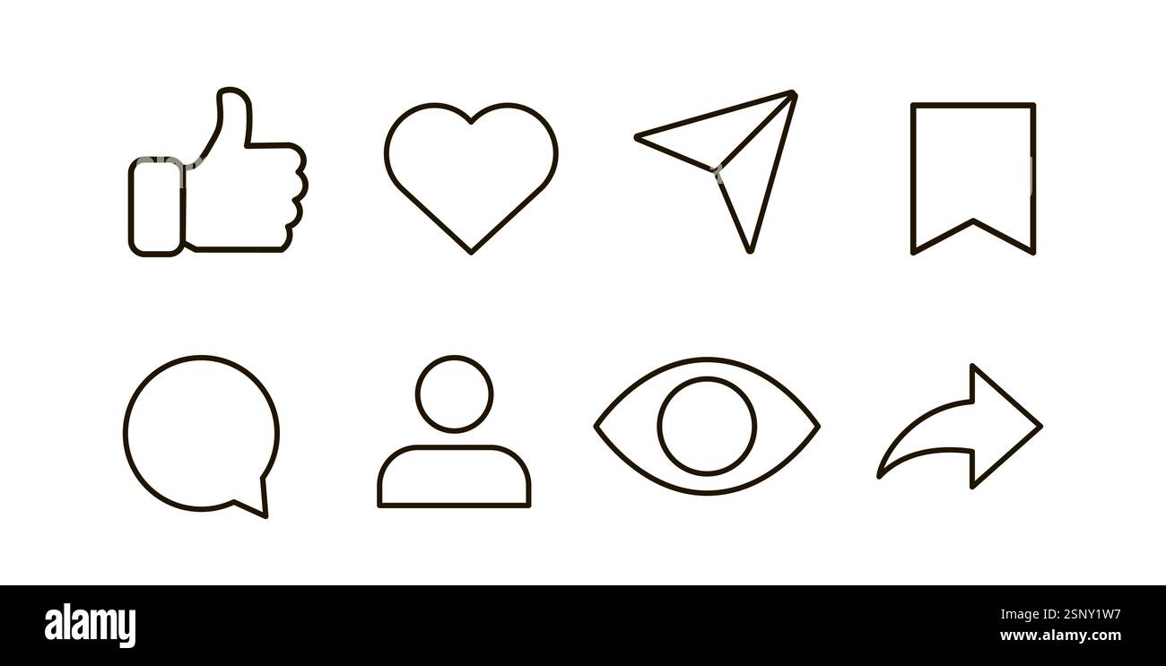 Set of Minimalistic Social Media Icons - Like, Comment, Share, and More ...