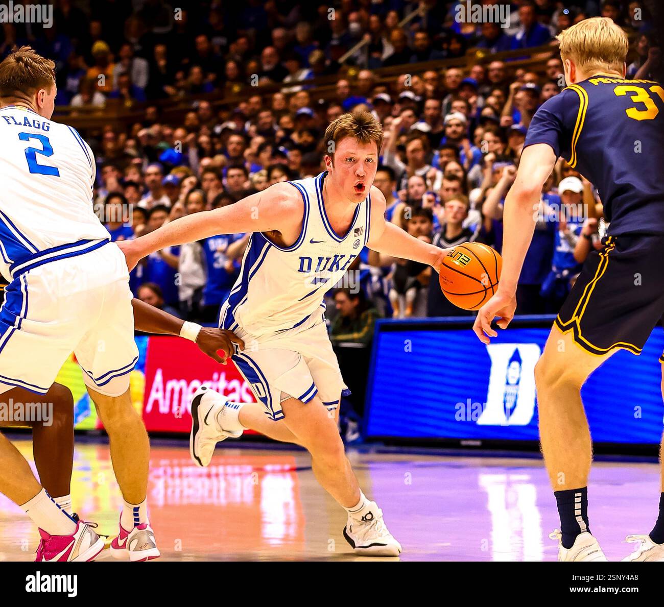 February 12, 2025: Duke forward Kon Knueppel (7) drives to the basket ...