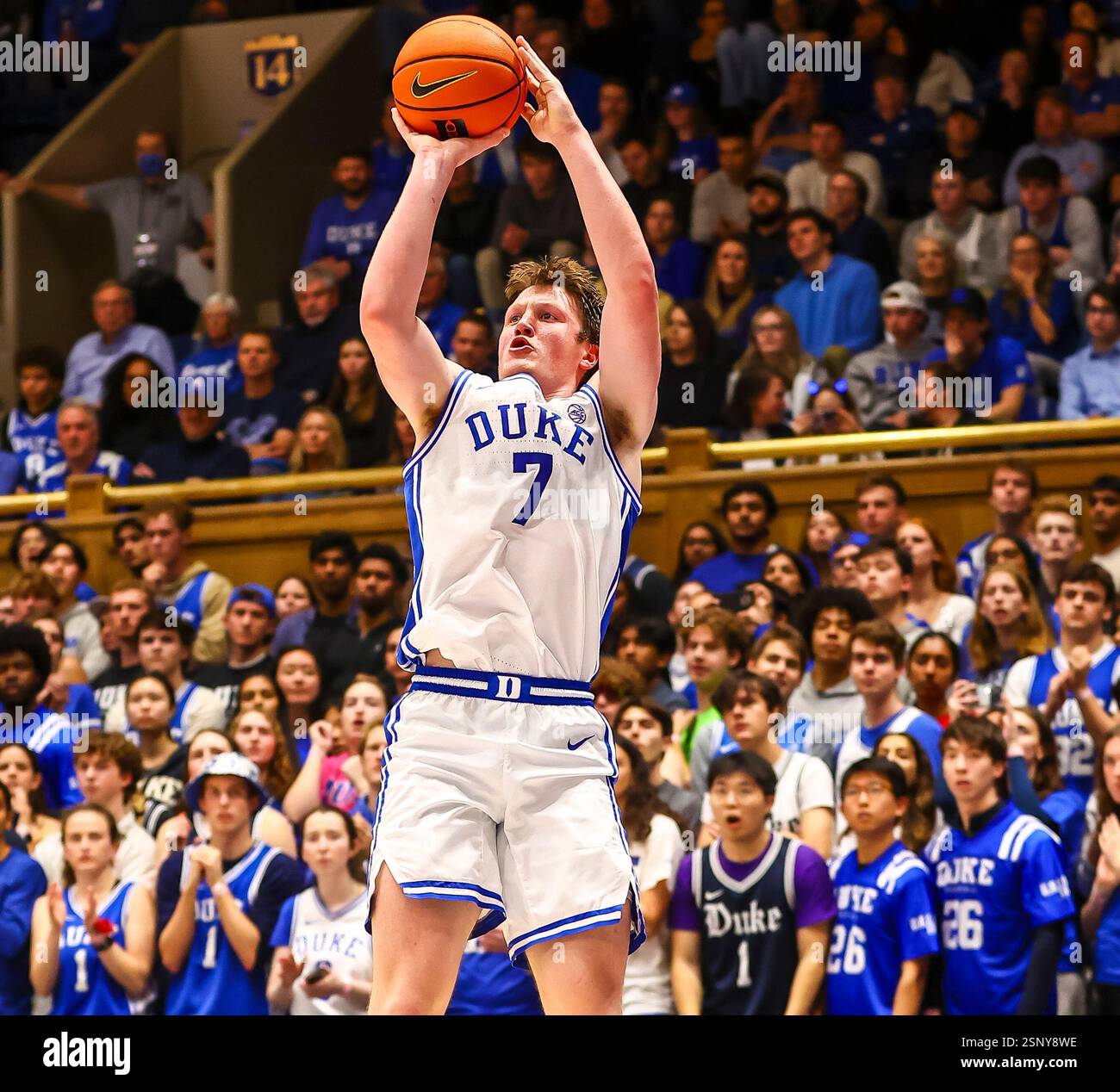 February 12, 2025: Duke forward Kon Knueppel (7) takes jumper. NCAA ...