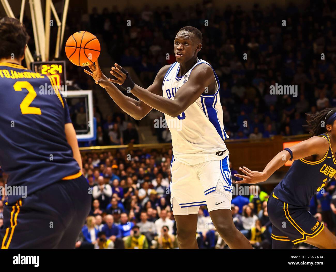February 12, 2025: Duke center Khaman Maluach (9) passes ball. NCAA ...