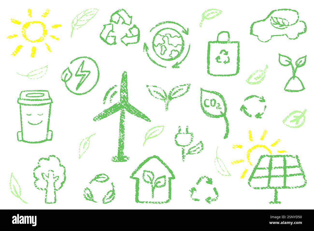Eco-Friendly Hand-Drawn Icons Set for Sustainability, Recycling, Green ...