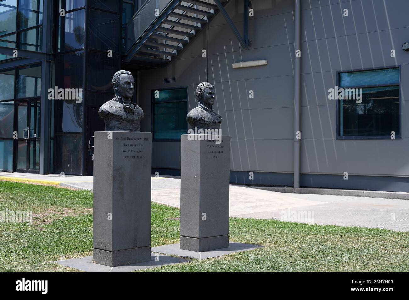 Statues of Jack Brabham (left) and Alan Jones, the Australian Formula 1 ...